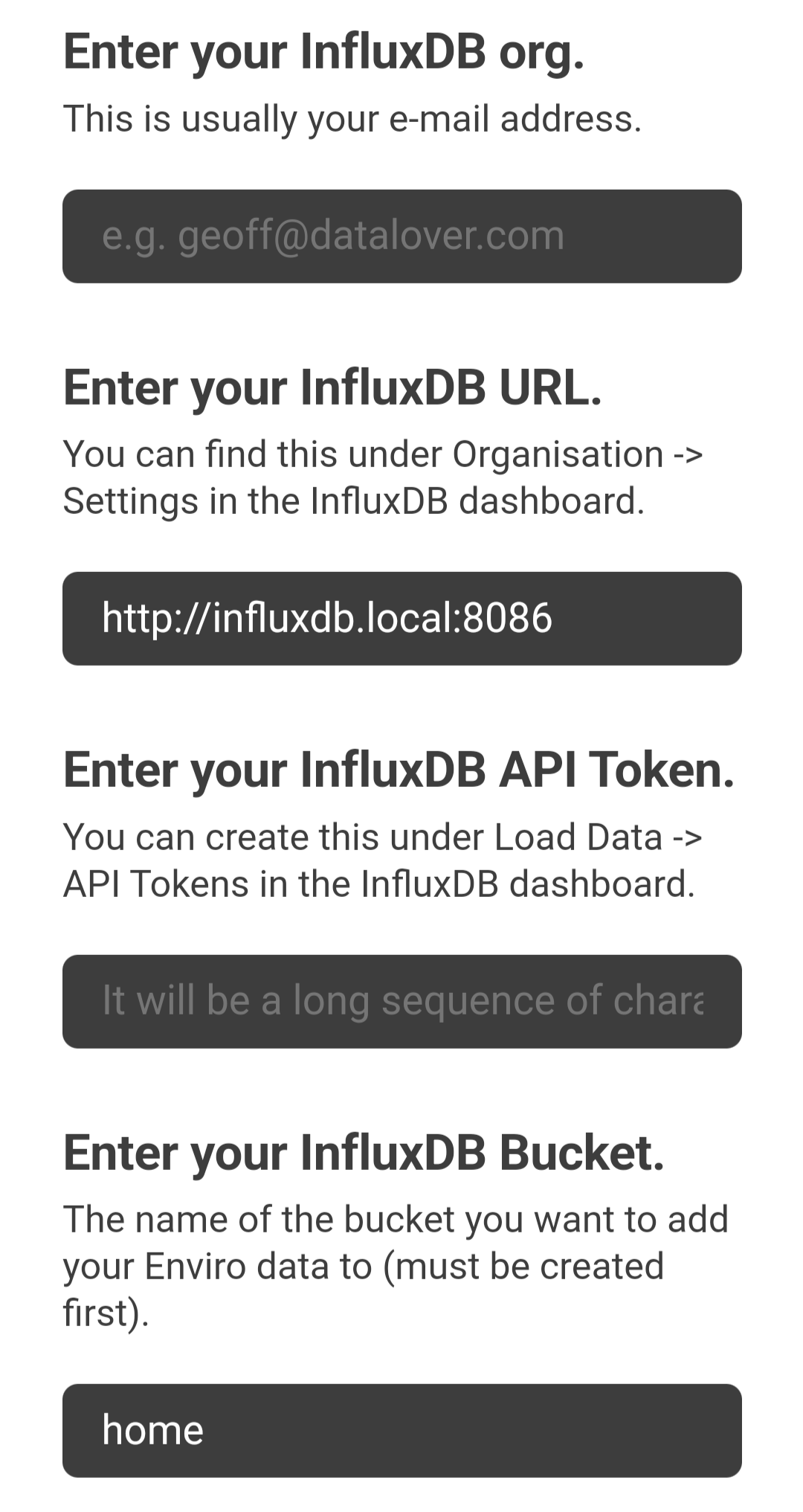 Enviro (Pico W Aboard) and InfluxDB