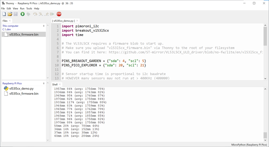 MicroPython and VL53L5CX
