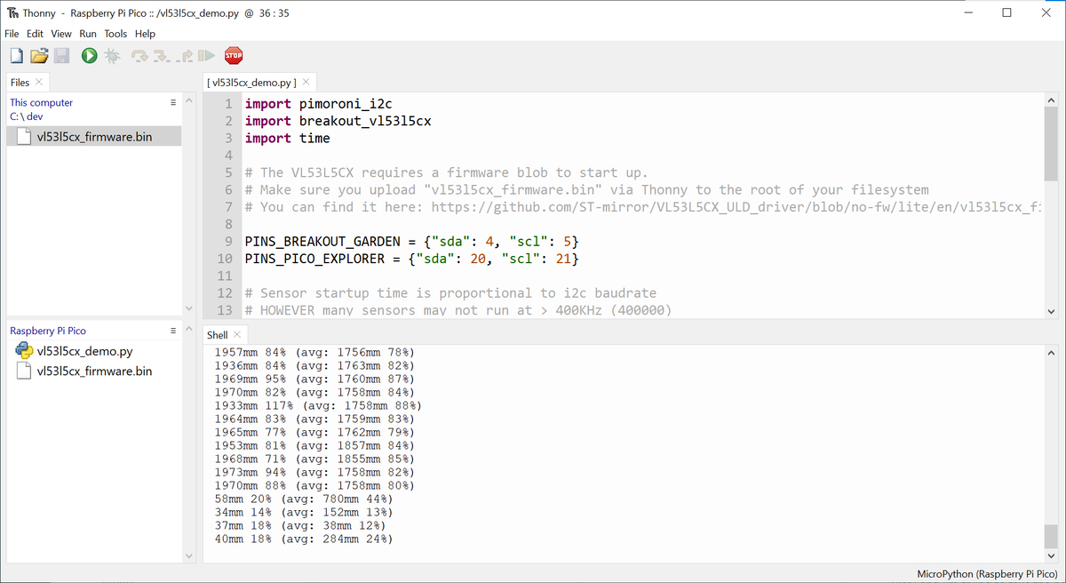 MicroPython and VL53L5CX